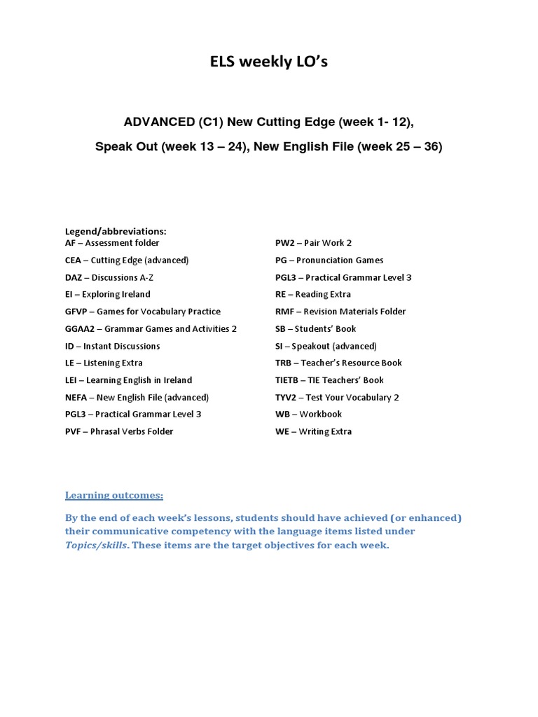 ELS Advanced Syllabus | PDF | English Language | Educational Assessment