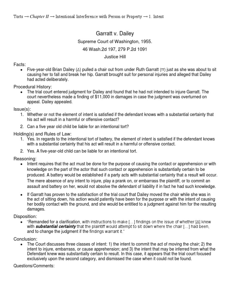 Garratt v. Dailey | Tort | Common Law