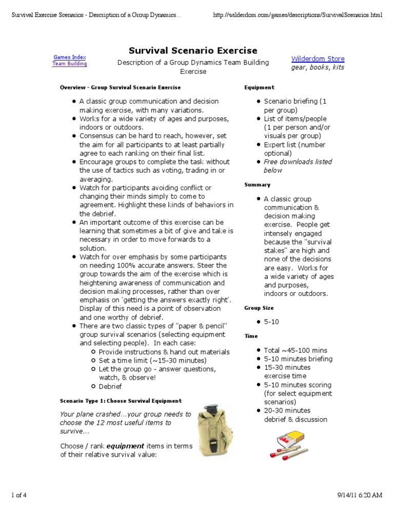 Survival Exercise Scenarios - Description of A Group Dynamics Team ...