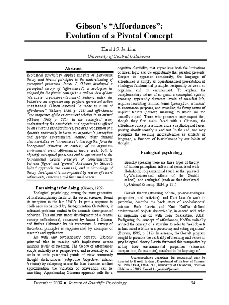 Gibsons Affordances Evolution of a Pivotal Concept | Perception ...