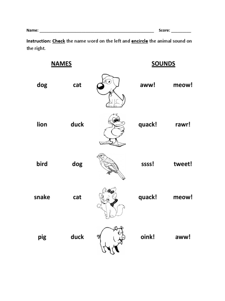 Animal Sound Matching Worksheet | PDF | Language Arts & Discipline ...