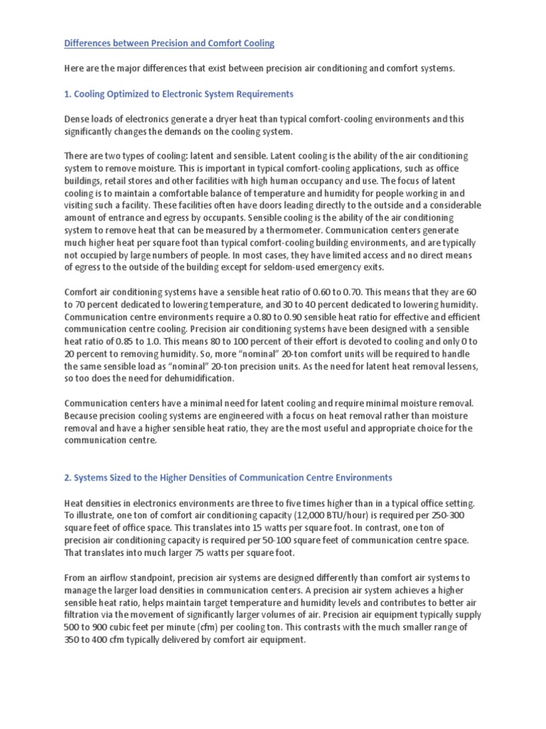 Differences Between Precision and Comfort Cooling | PDF | Air Conditioning | Humidity