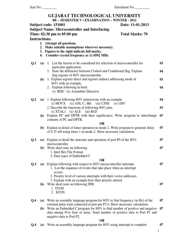 Micro-Controller and Interfacing Exam Paper | PDF | Microcontroller ...