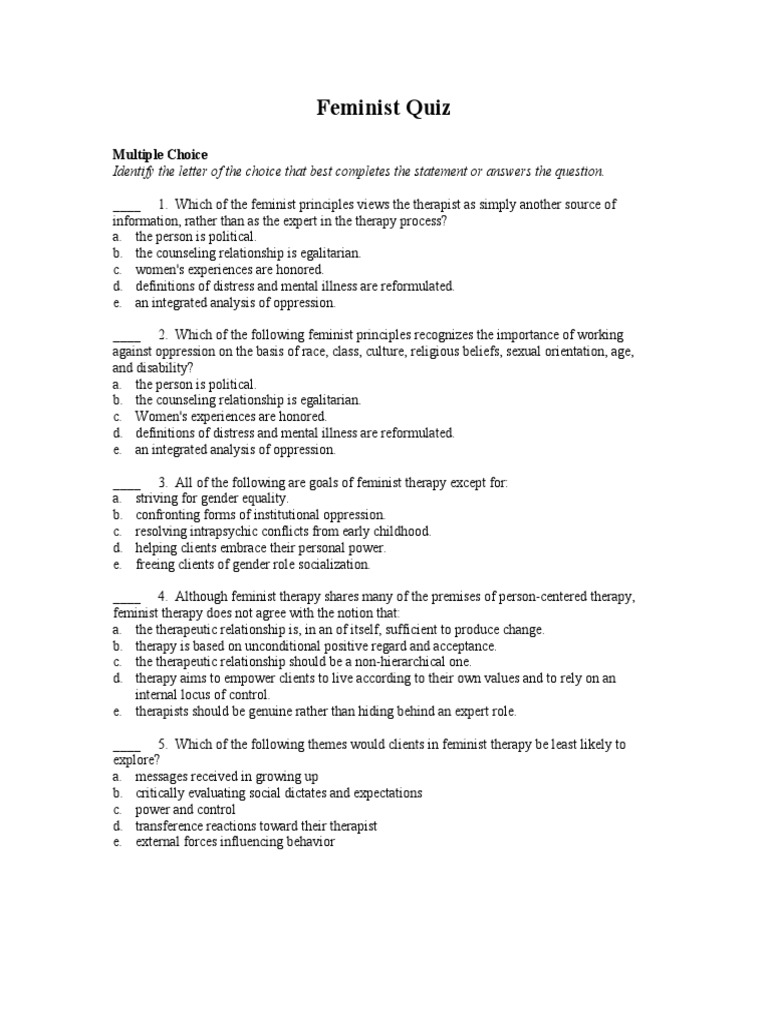 Quiz - Feminist Email Version | PDF | Psychotherapy | Feminism