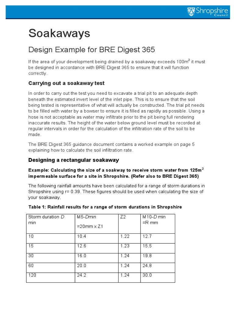 Soakaway Design Example BRE Digest 365 | PDF | Applied And ...