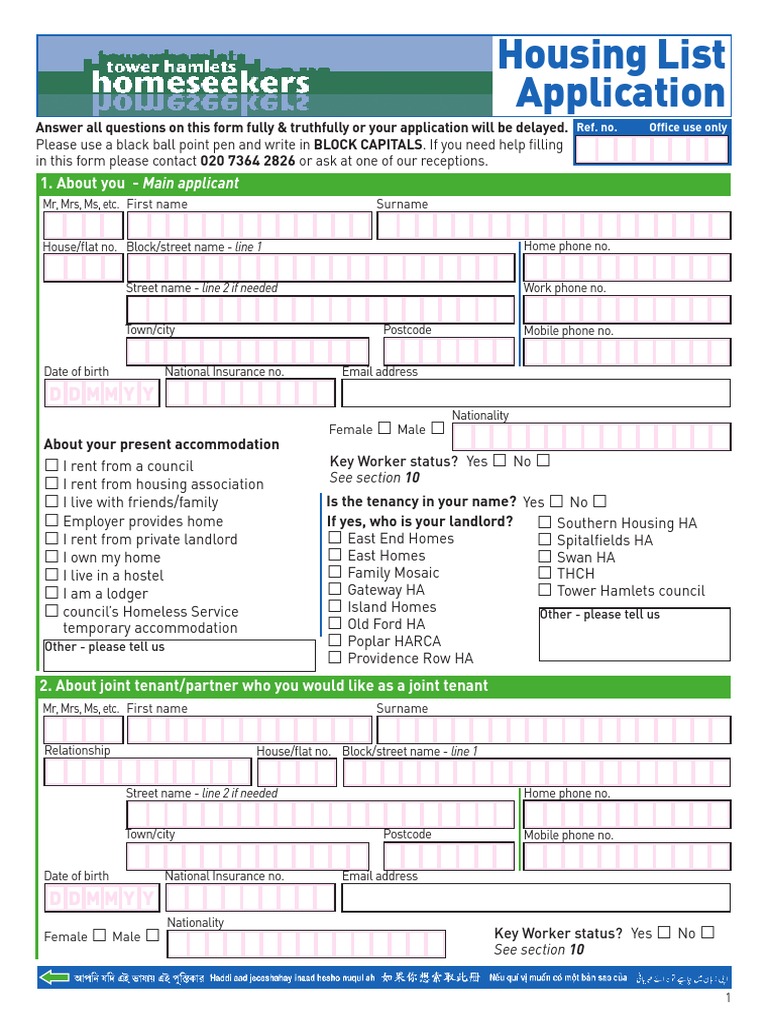 Tower Hamlets Council Housing Application | PDF | Race And Ethnicity In ...