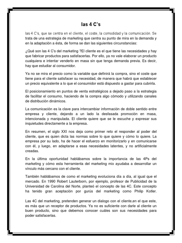 Las 4 C de Marketing | PDF | Cliente | Marketing