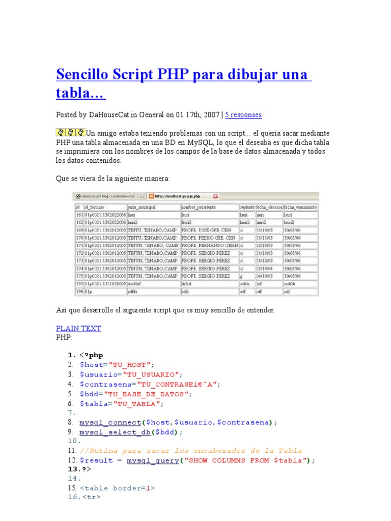 Sencillo Script PHP para Dibujar Una Tabla | PDF | Php | Informática