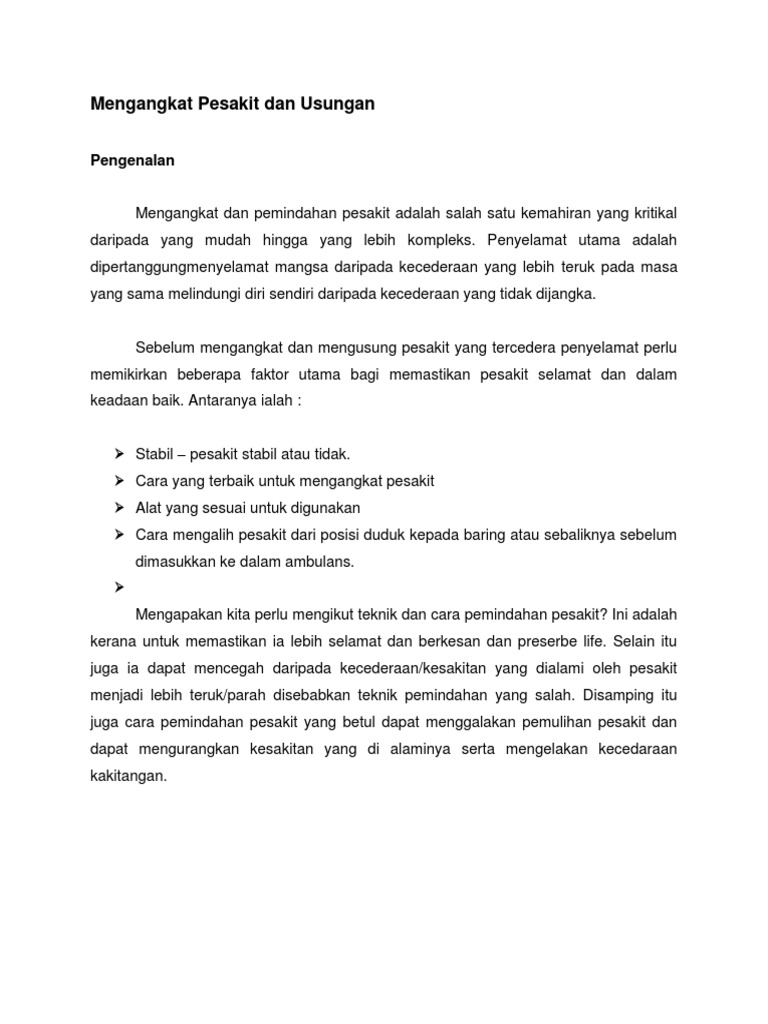 Mengangkat Dan Membawa Pesakit | PDF