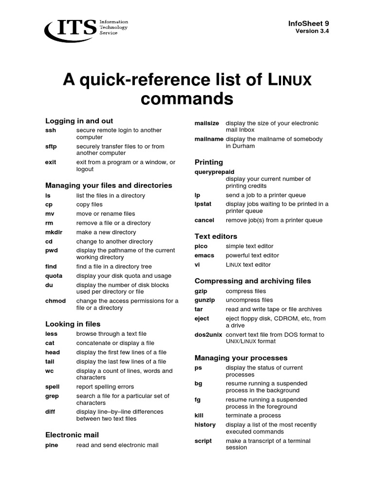 A Quick-Reference List of L Commands: Infosheet 9 | PDF
