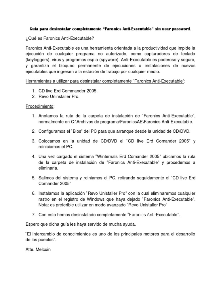 Desinstalación de Faronics Anti-Executable | PDF | Informática