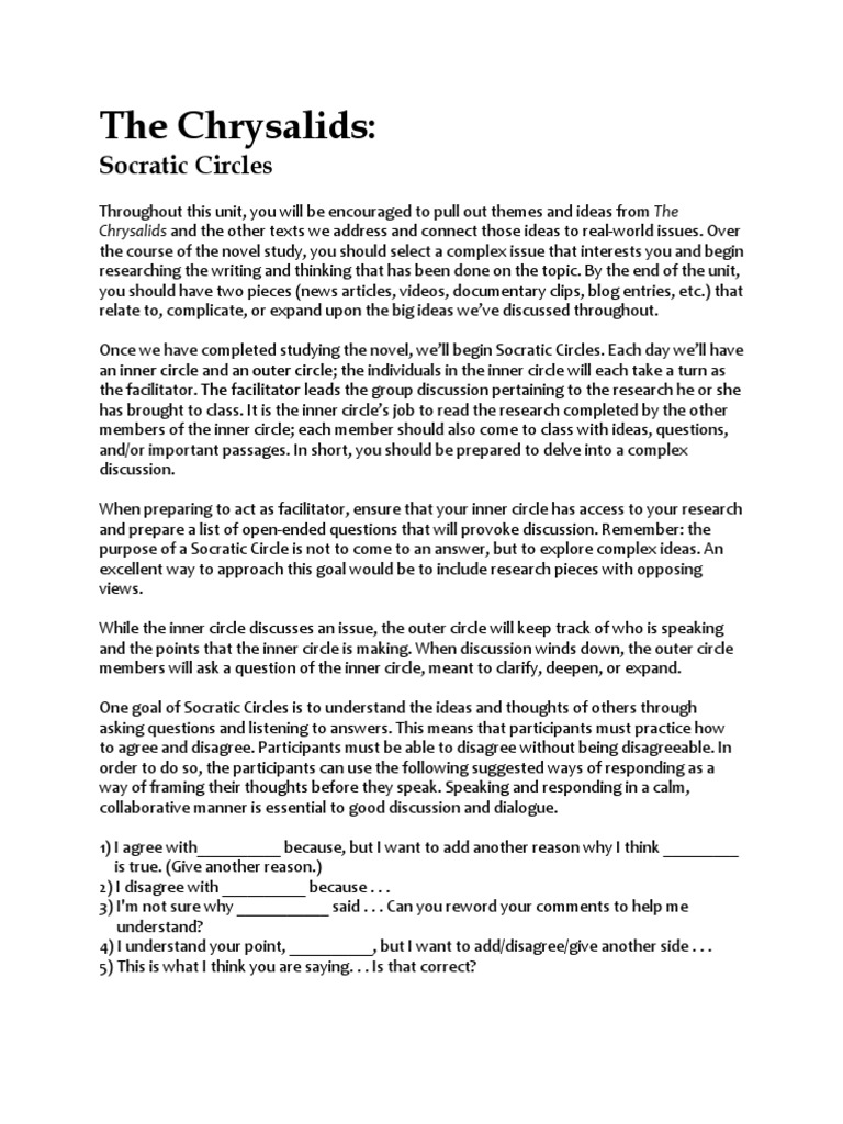 Socratic Circles Handout: The Chrysalids Novel Study | Download Free ...