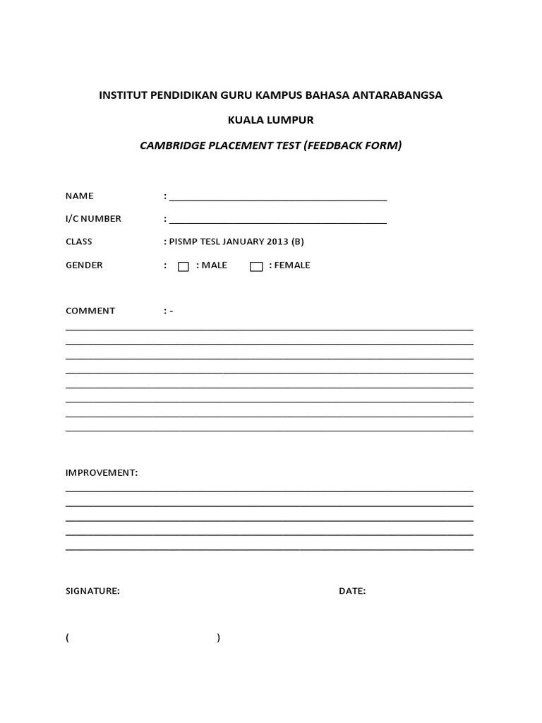 Cambridge Test Feedback Form | PDF