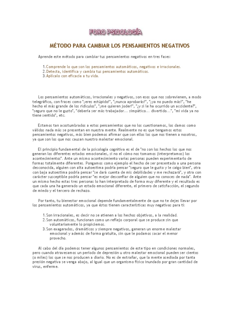 Registro De Pensamiento Pdf Terapia Cognitiva Depresión Estado