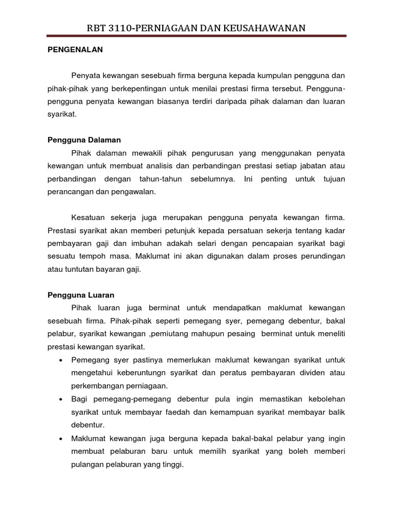 Assignment Analisis Kewangan RBT 3110 | PDF