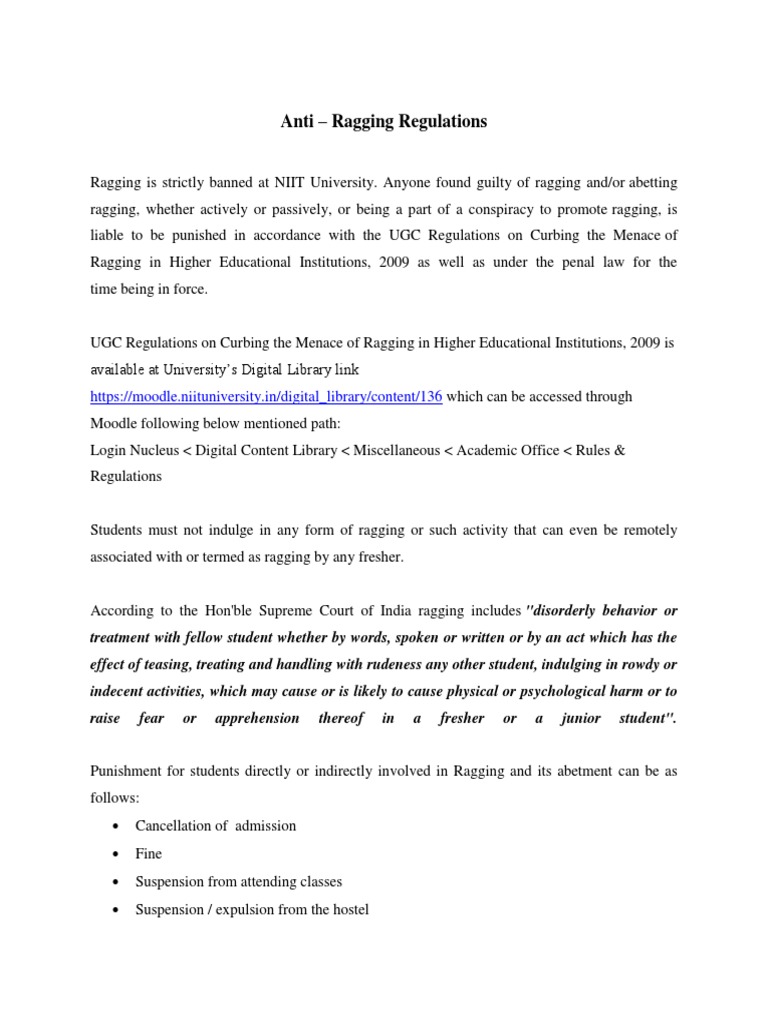 Anti Ragging Regulations | PDF | Morality | Crime & Violence
