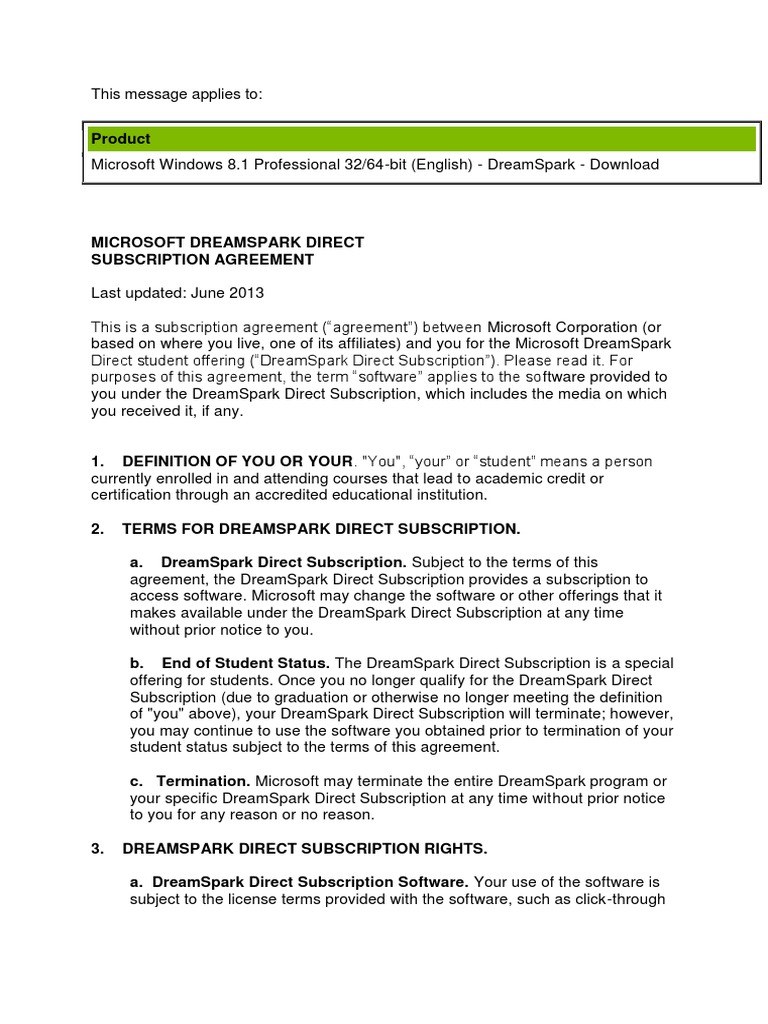 Microsoft Dreamspark Eula | PDF | Damages | Microsoft Windows