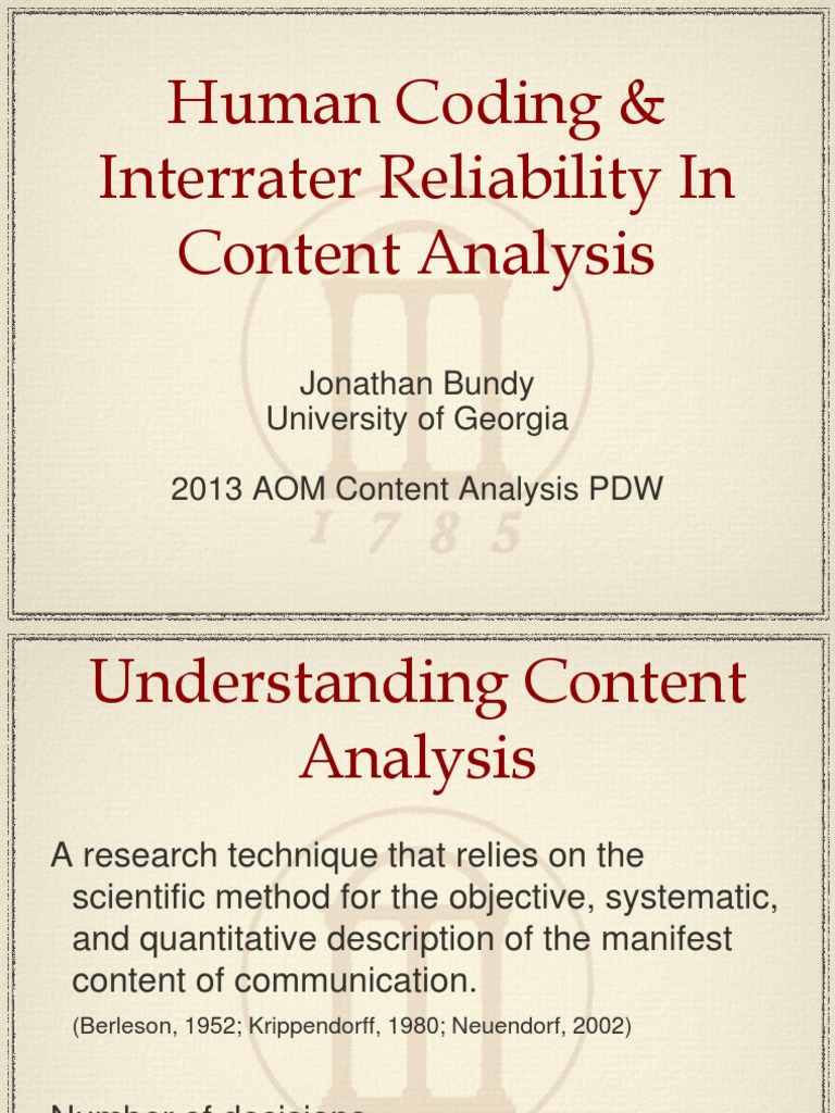 Human Coding & Interrater Reliability in Content Analysis | PDF ...