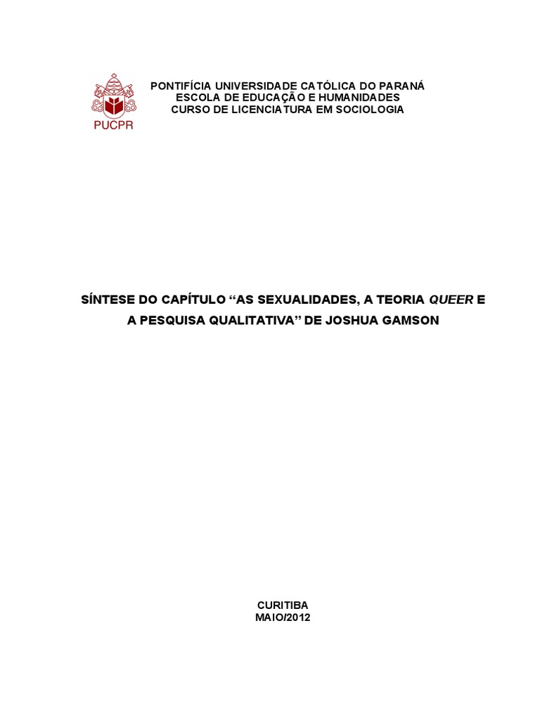 Sintese (Seminario) Sexualidades Teoria Queer e Pesquisa Qualitativa ...