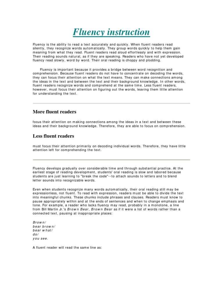 Fluency Instruction | PDF | Fluency | Reading (Process)