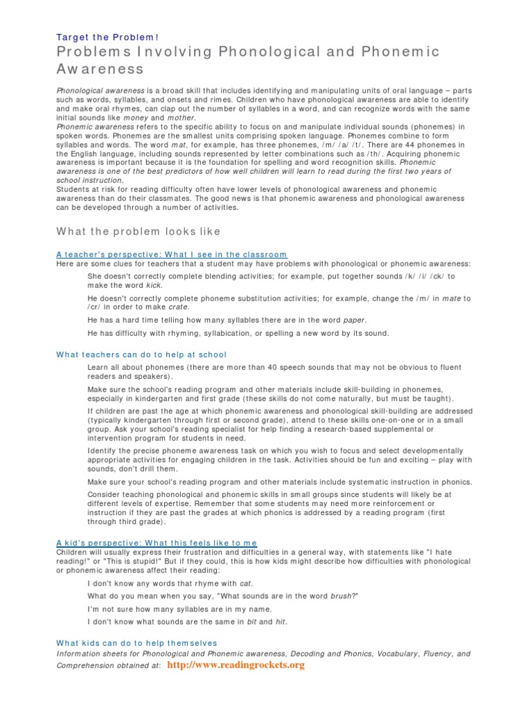 Identifying Phonemic Awareness Struggles | PDF | Phonics | Reading ...