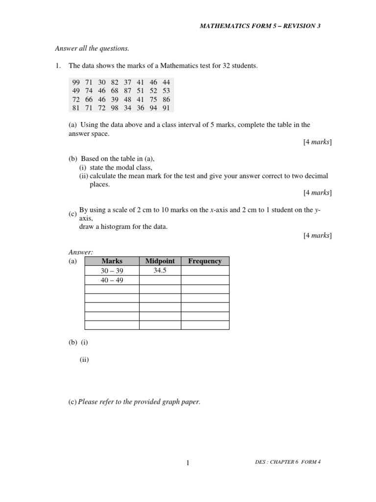 Answer All The Questions.: Mathematics Form 5 - Revision 3 | PDF ...