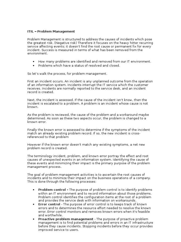 ITIL Problem Management | PDF | Business Continuity | Business Process