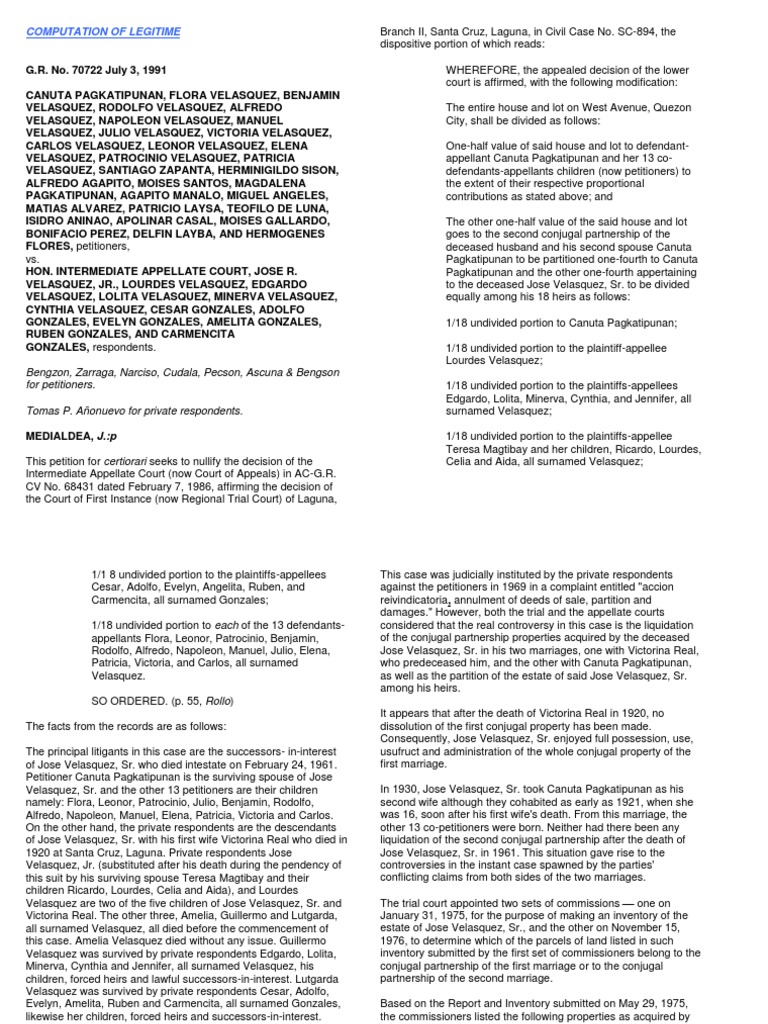 Computation of Legitime | PDF | Evidence (Law) | Lawsuit