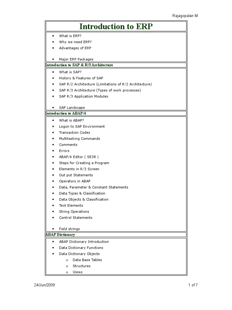 SAP ABAP Syllabus 20090624 | PDF | Software Development | Software