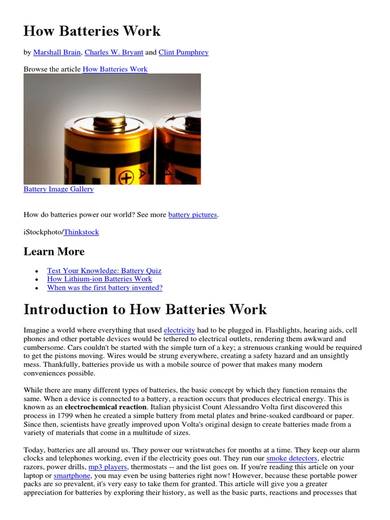 How Batteries Work | PDF | Battery (Electricity) | Rechargeable Battery