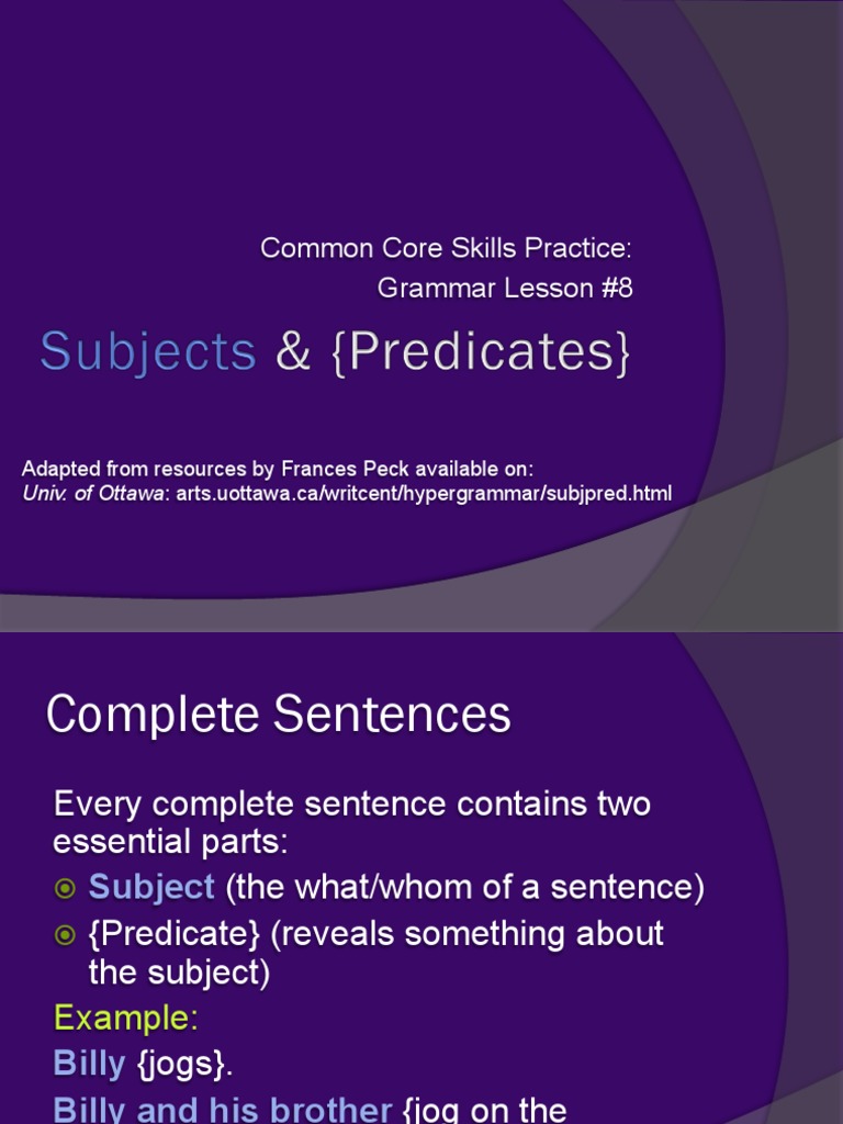 Lesson 8 Subjects&Predicates | PDF