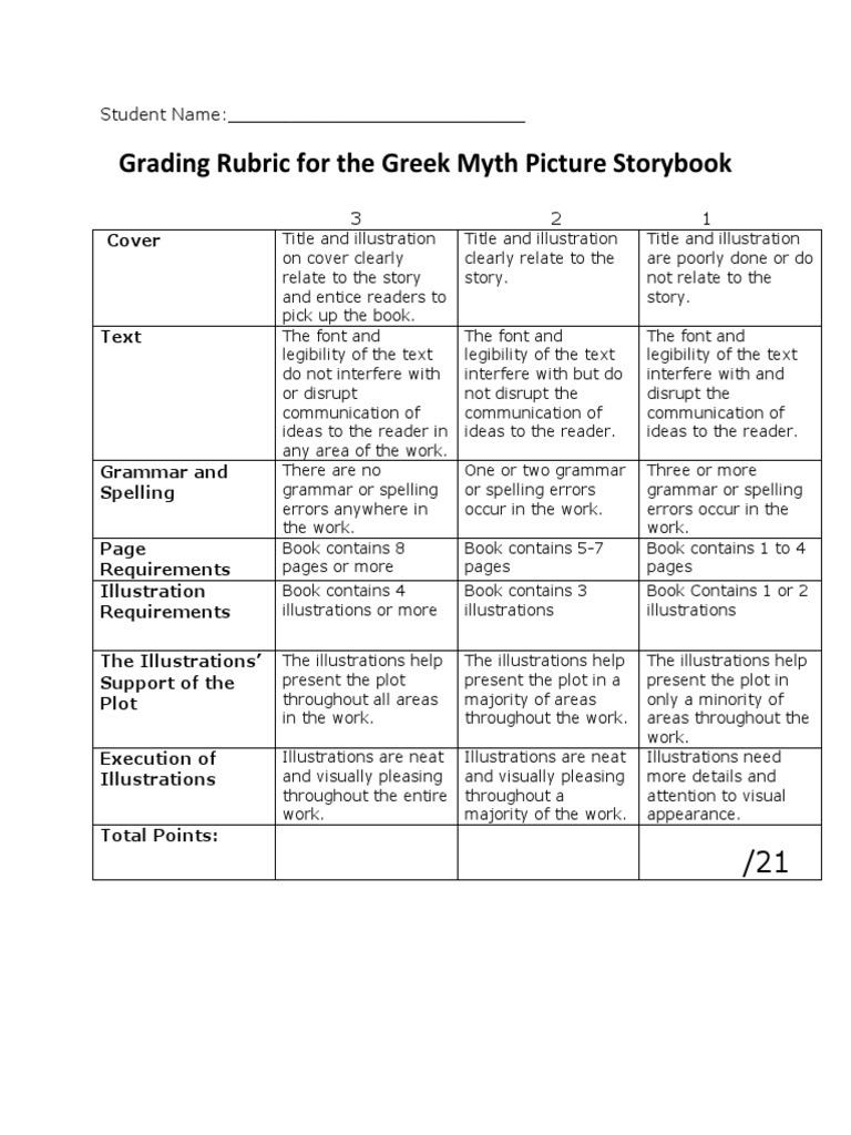 Greek Myth Picture Storybook Rubric | PDF | Foreign Language Studies ...