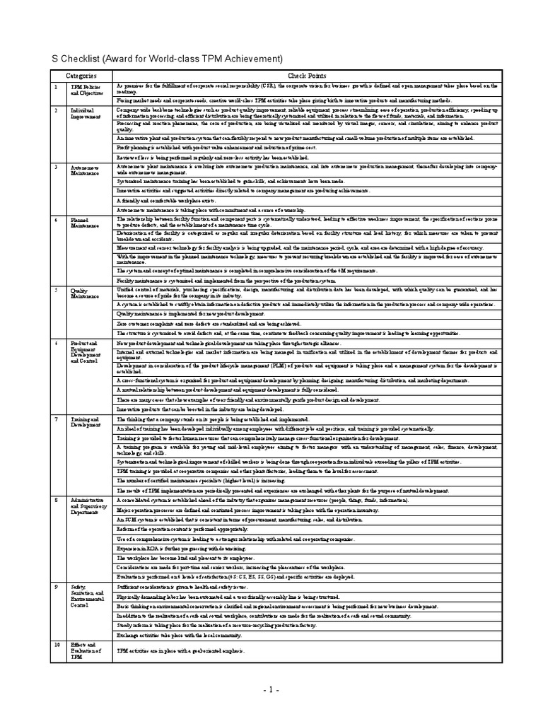 Check List TPM | Download Free PDF | Risk Management | Safety