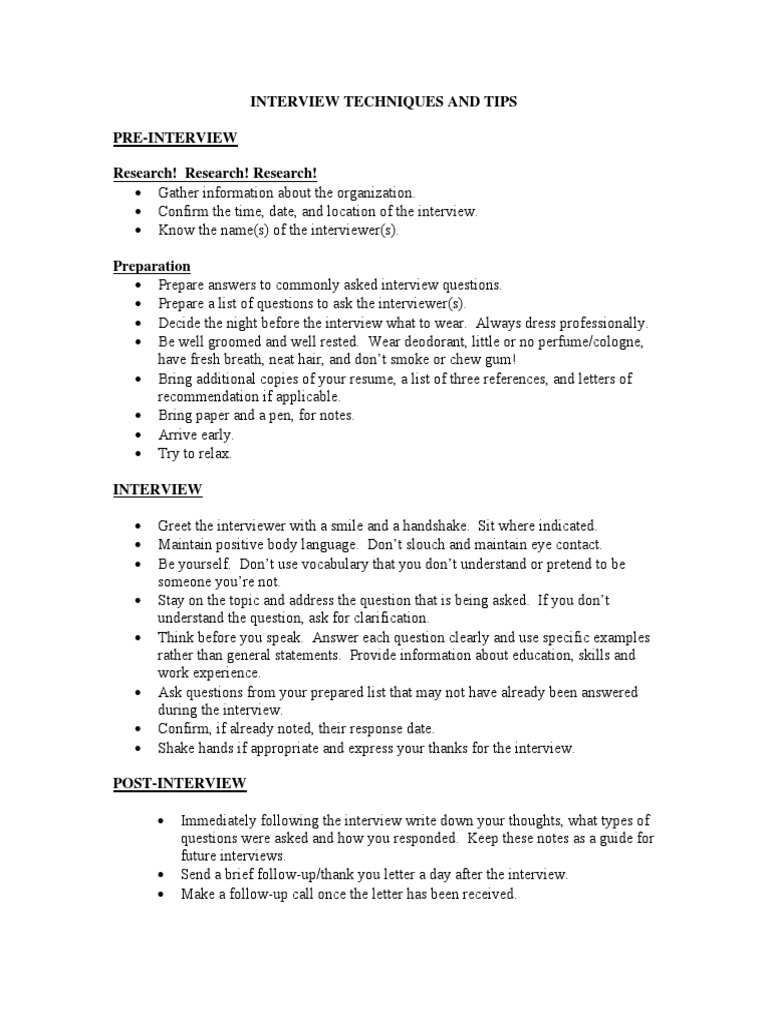 Interview Techniques and Tips | Download Free PDF | Interview | Job Interview