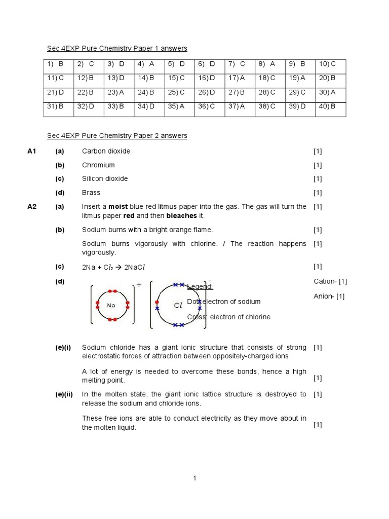 Sec 4EXP Pure Chemistry Paper Marking Scheme | PDF | Redox | Ionic Bonding