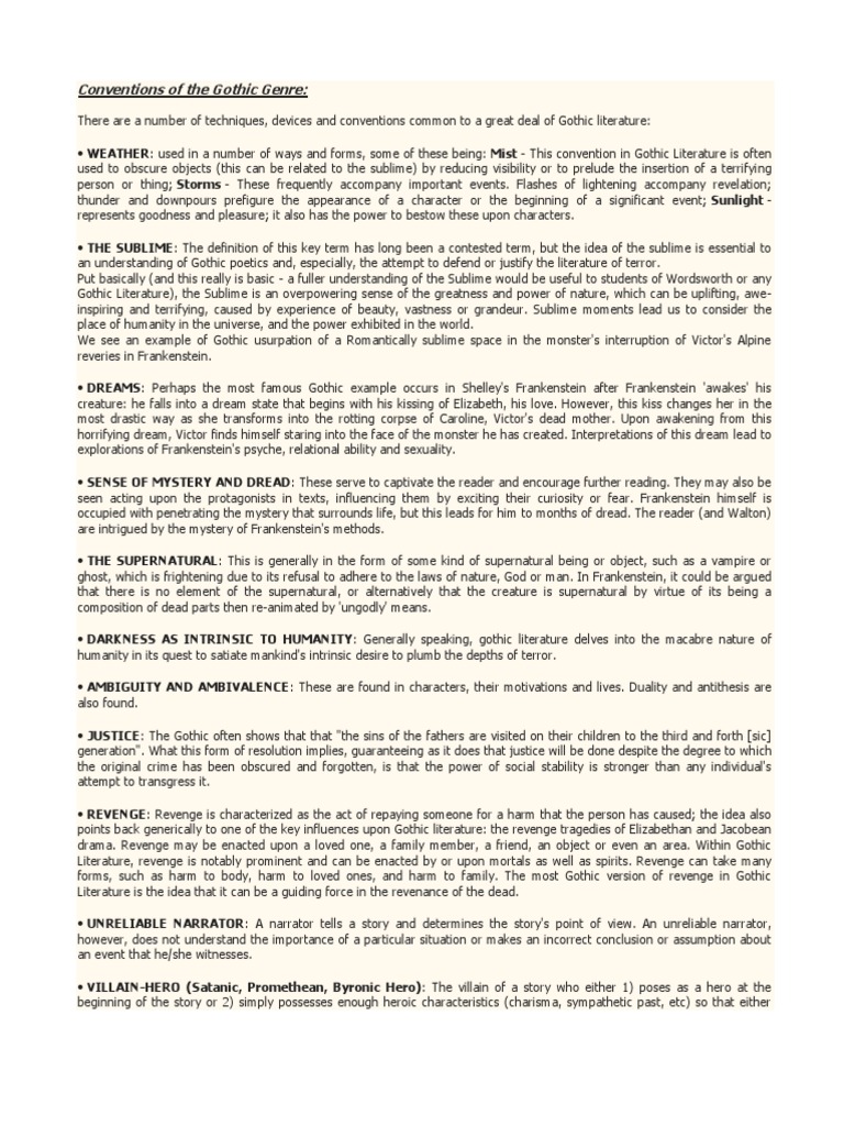 Conventions of The Gothic Genre | PDF | Prometheus | Frankenstein