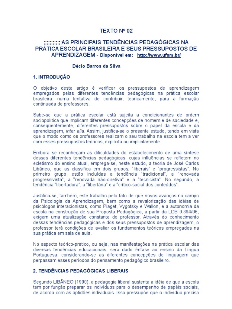 AS PRINCIPAIS TENDÊNCIAS PEDAGÓGICAS Décio Barros | PDF | Pedagogia ...