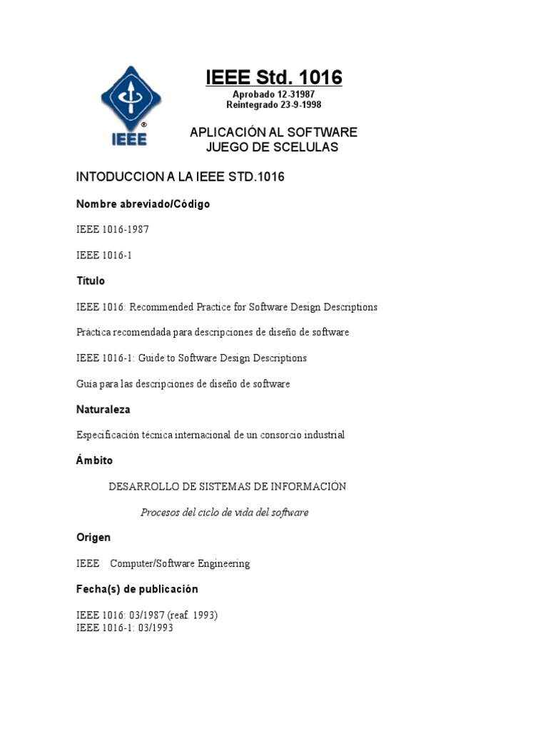 IEEE1016 | PDF | Ingeniería de software | Software