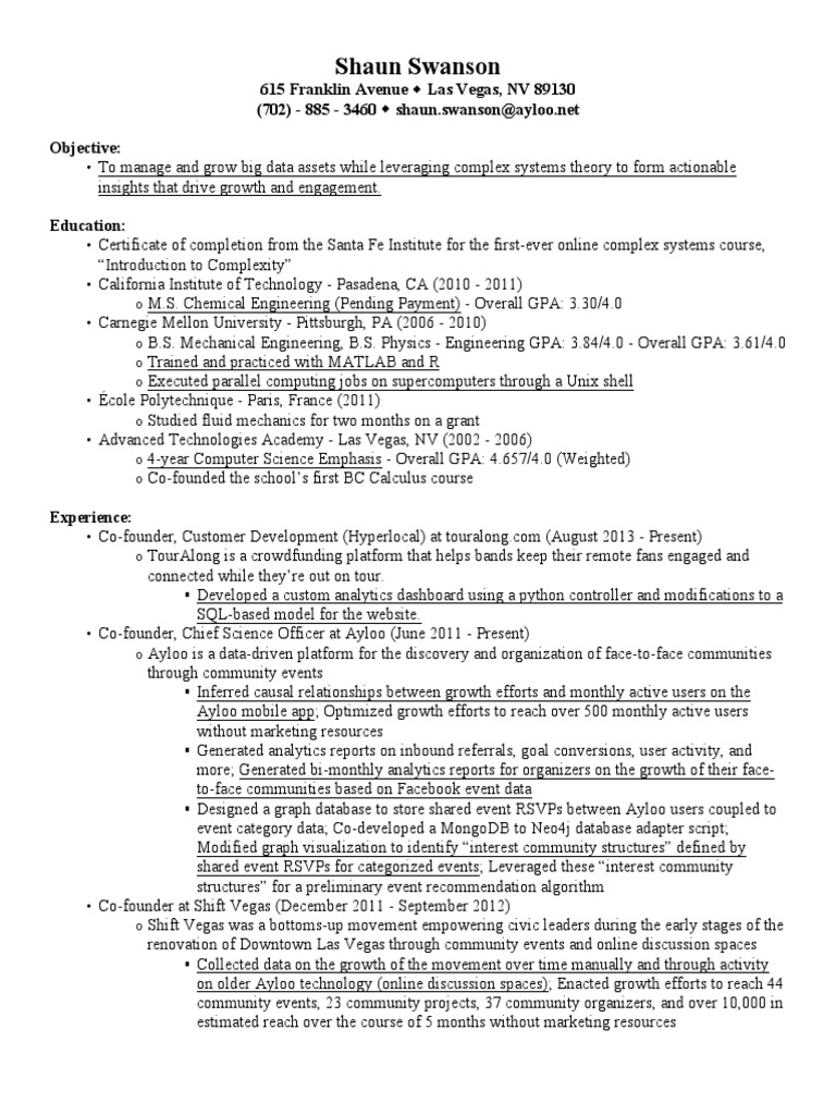 Swanson Resume | PDF | Analytics | Big Data