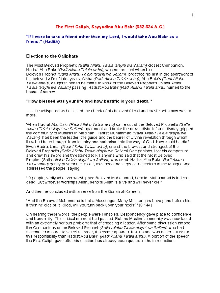 The First Caliph | PDF | Muhammad | Sahabah