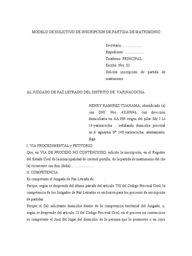Modelo De Incripcion De Partida De Nacimiento Pdf