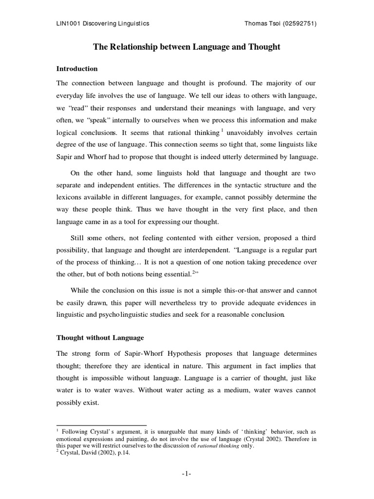 The Relationship Between Language and Thought | PDF | World View ...