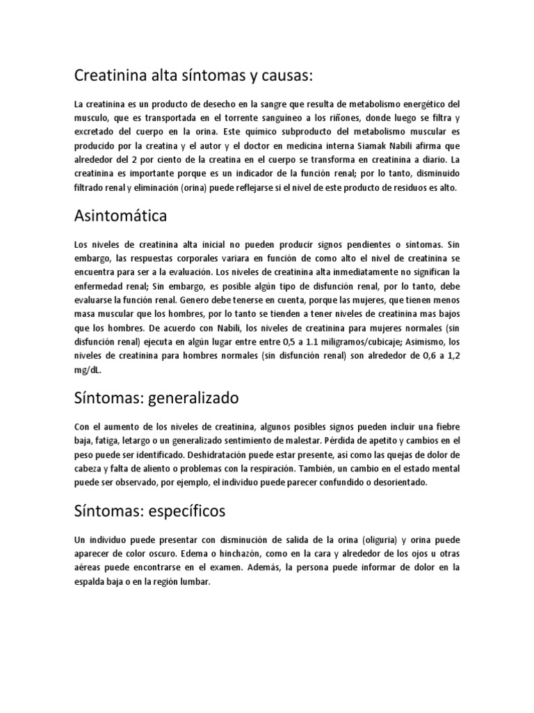 Creatinina Alta Síntomas y Causas | PDF
