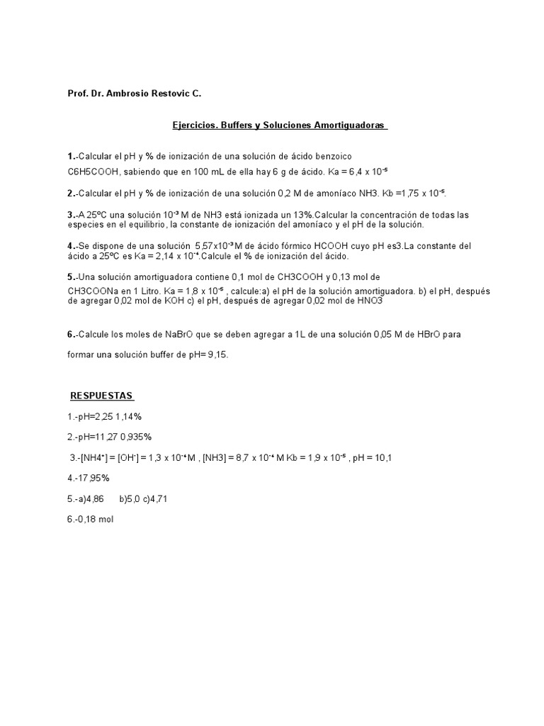 Ejercicios Soluc Buffer y Disociación Ionica. | PDF | Tecnología