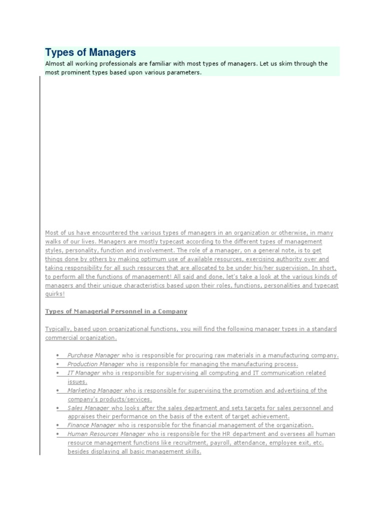 Types of Managers | PDF | Human Resource Management | Sales