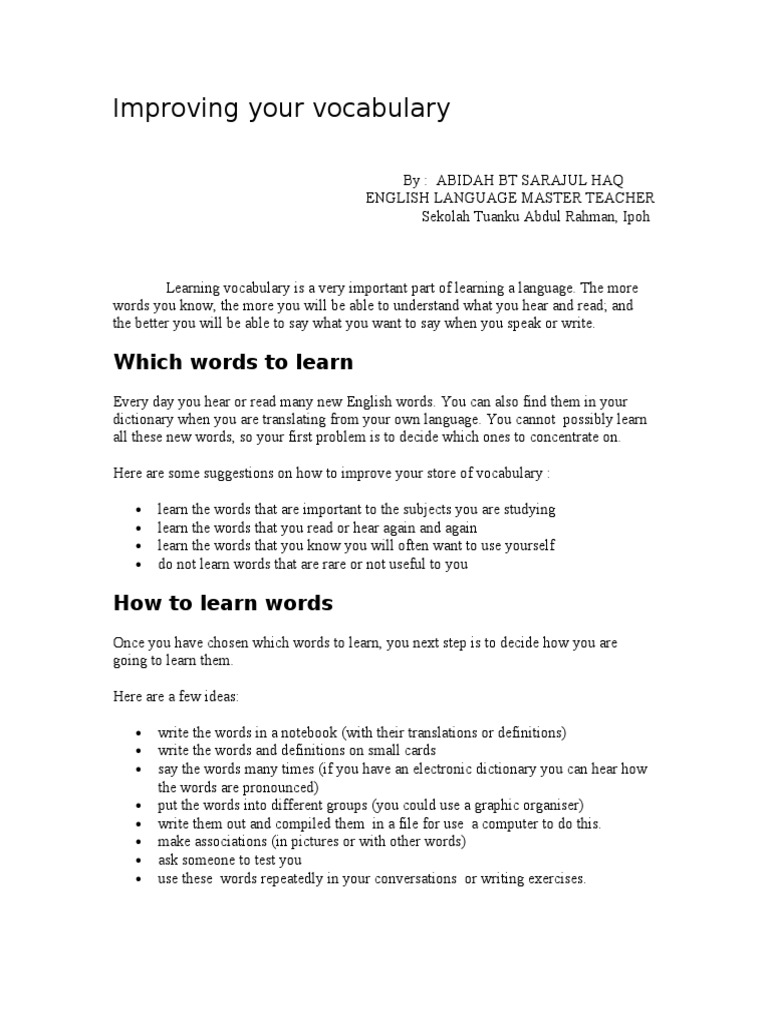 Improving Your Vocabulary | PDF | Vocabulary | English Language