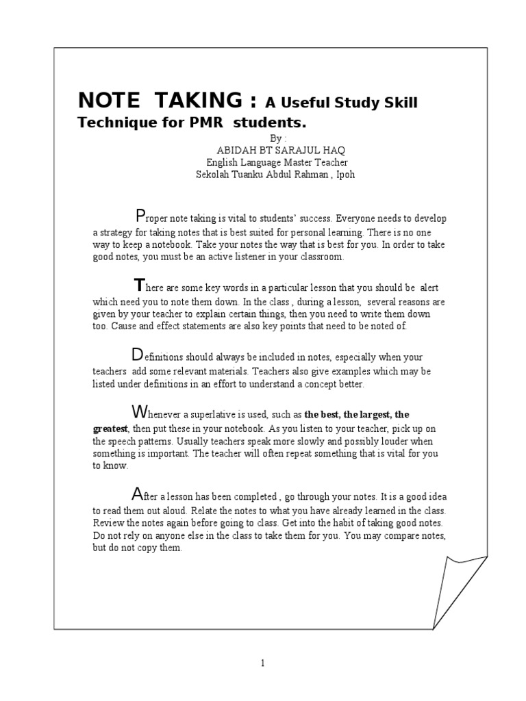 Note Taking Strategies | PDF | Definition | Word