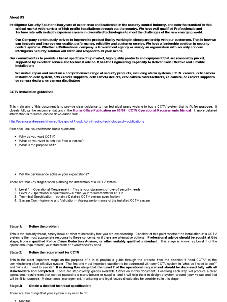 CCTV Installation Guidelines | PDF | Closed Circuit Television | Charge ...