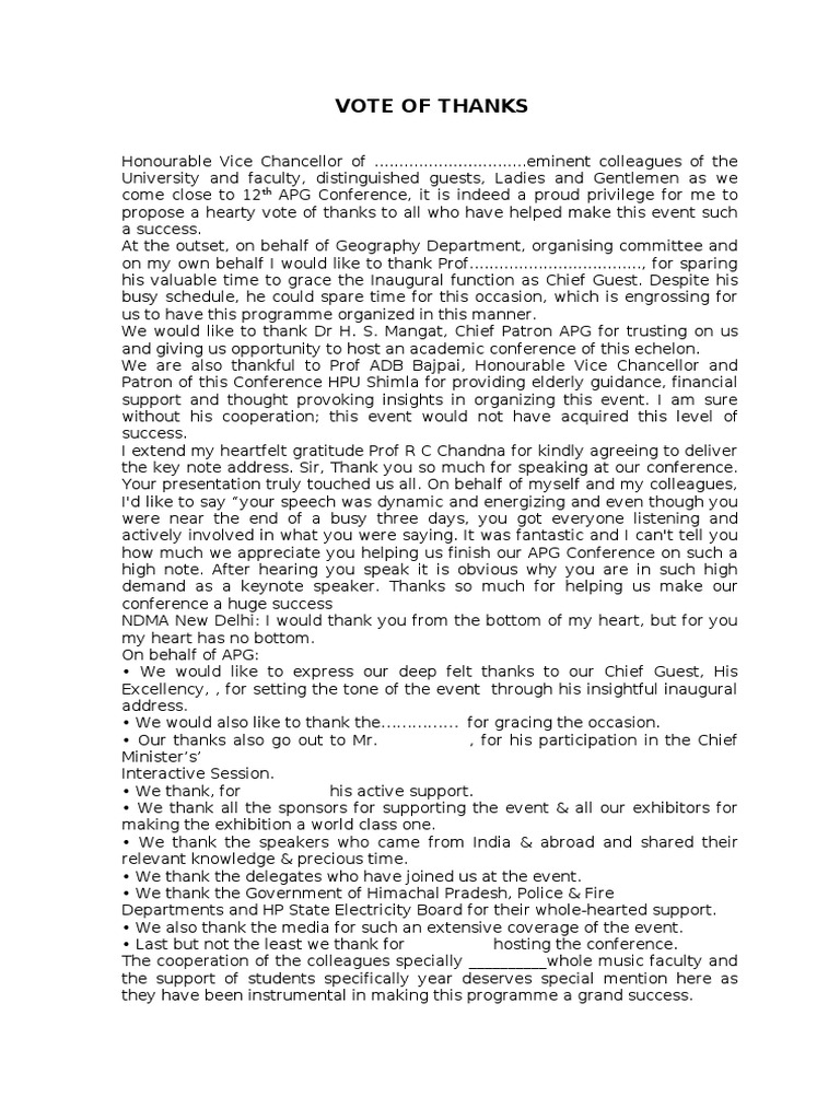 Vote of Thanks | PDF