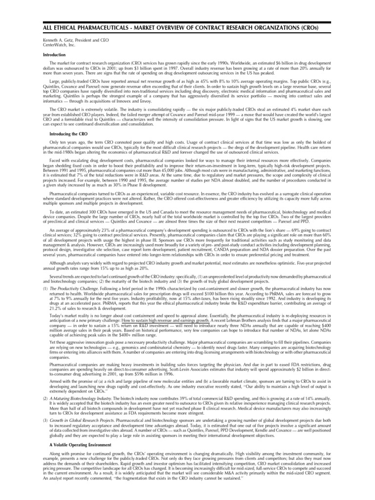 CRO | PDF | Drug Development | Clinical Trial